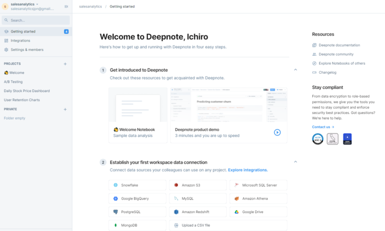 JupyterのようなWebベースのノートブック「Deepnote」（その1：Deepnoteのアカウント作成とプロジェクト作成） – セールスアナリティクス